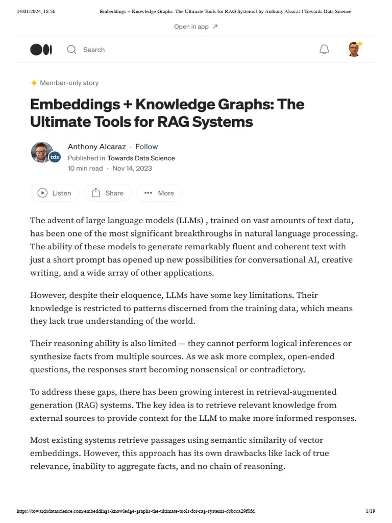 Embeddings + Knowledge Graphs_ the Ultimate Tools for RAG Systems _ by Anthony Alcaraz _ Towards ...