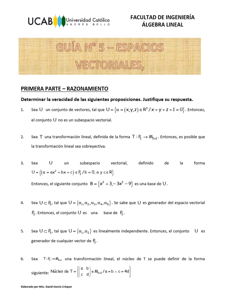 5 Tema N°5 - Espacioes Vectoriales, Transformaciones Lineales y Valores Propios y Vectores ...
