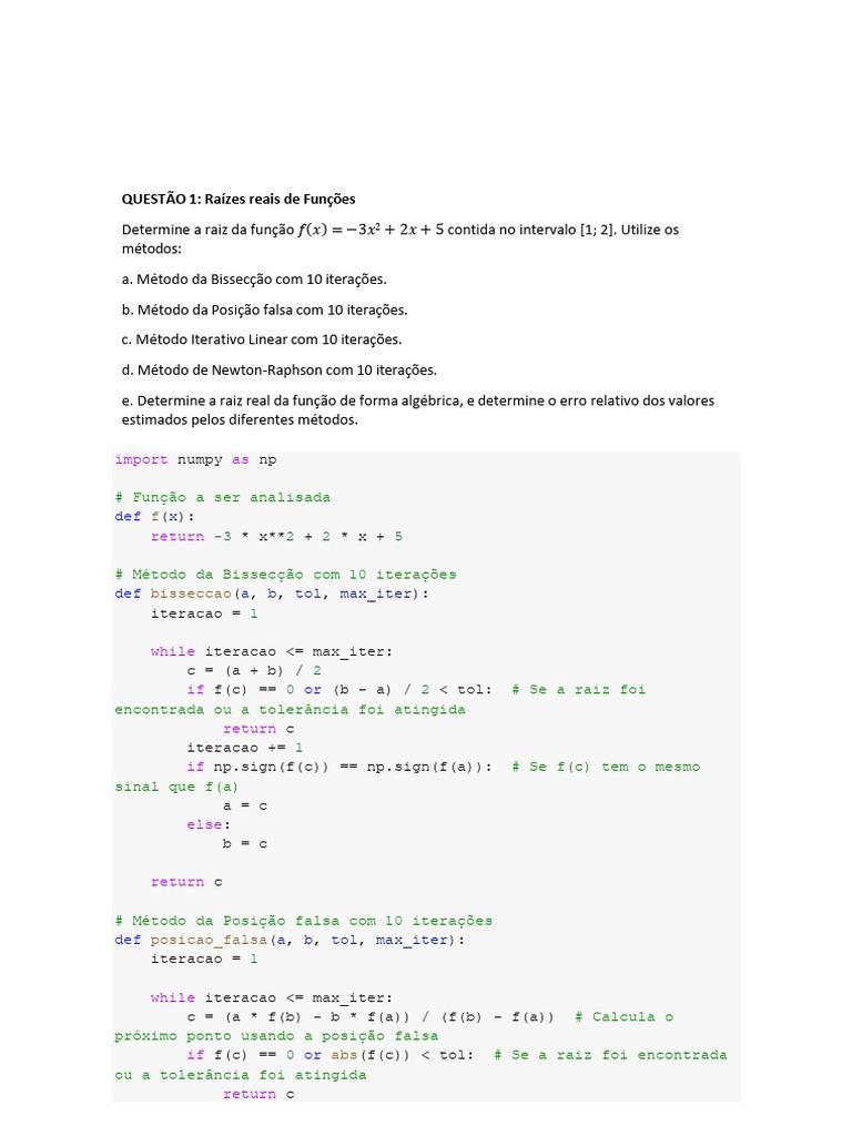 Ativ Cálculo Numérico Métodos Numéricos Aplicados | PDF | Análise ...