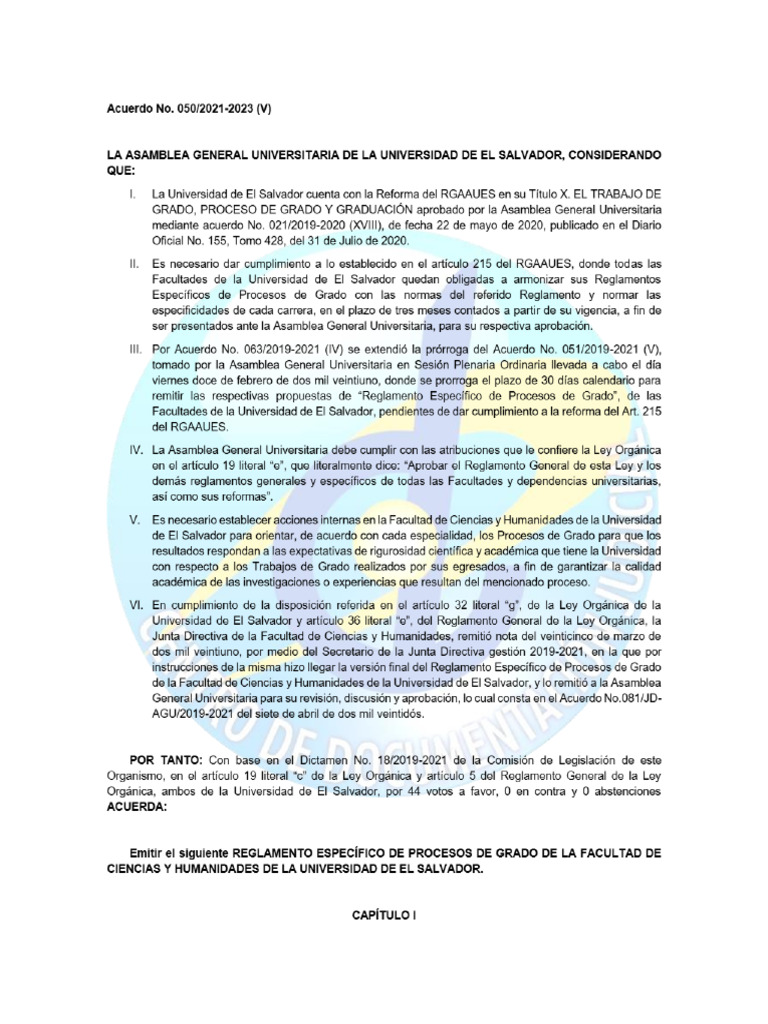 Reglamento de Procesos de Grado Humanidades | PDF