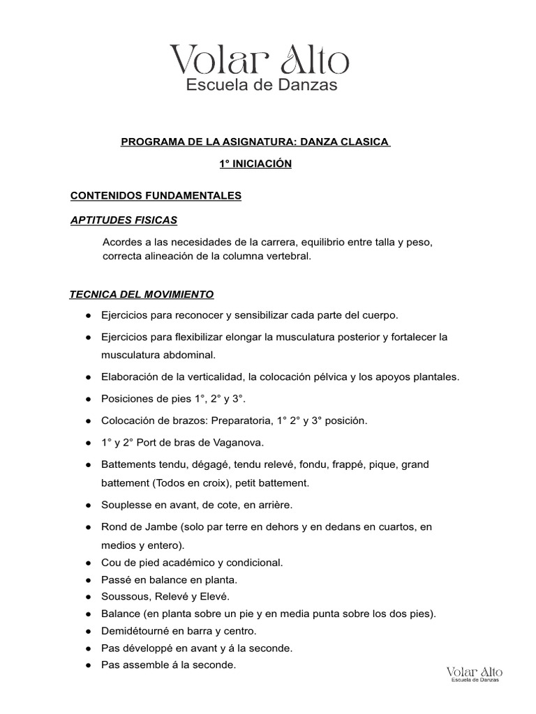 Programas de Estudio Danza Clásica Volar Alto | PDF | Bailes | Teoría ...