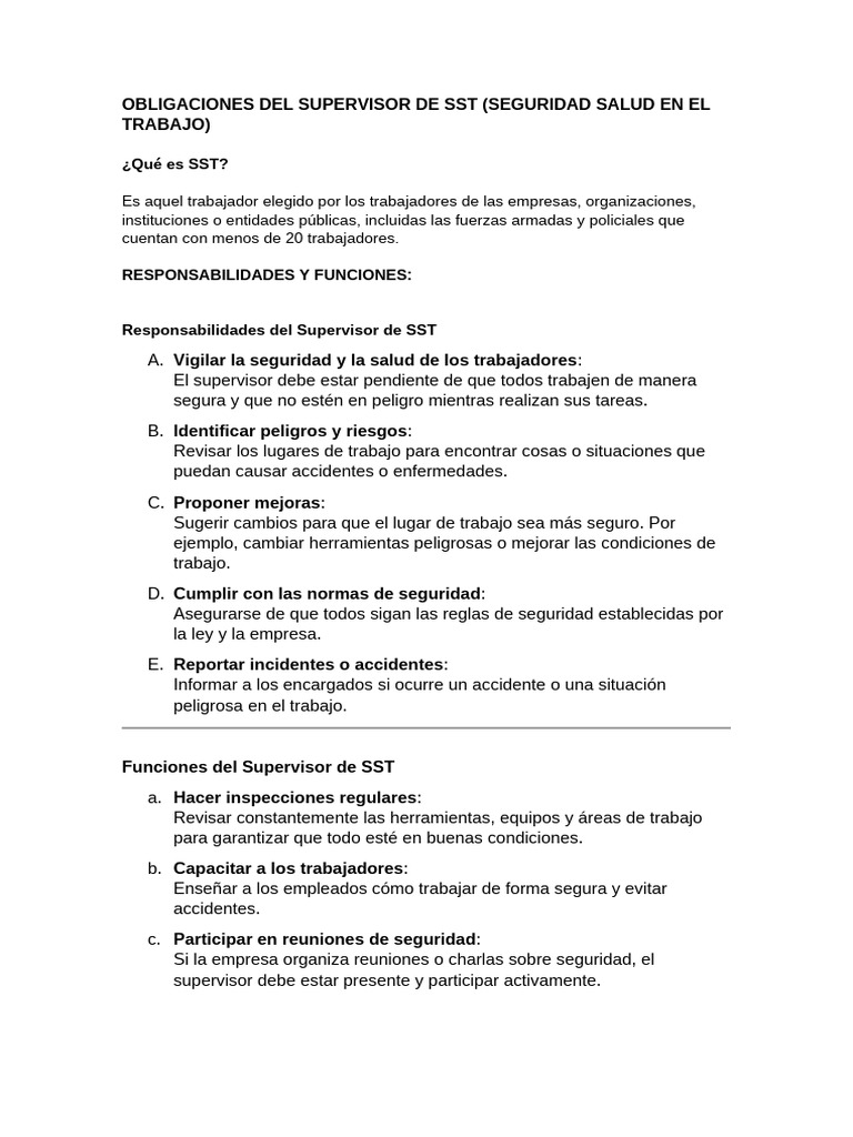 Obligaciones Del Supervisor de SST - 1 | PDF