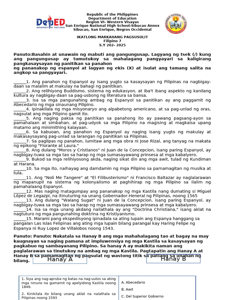 Fil 7 Exam 3RD Q | PDF