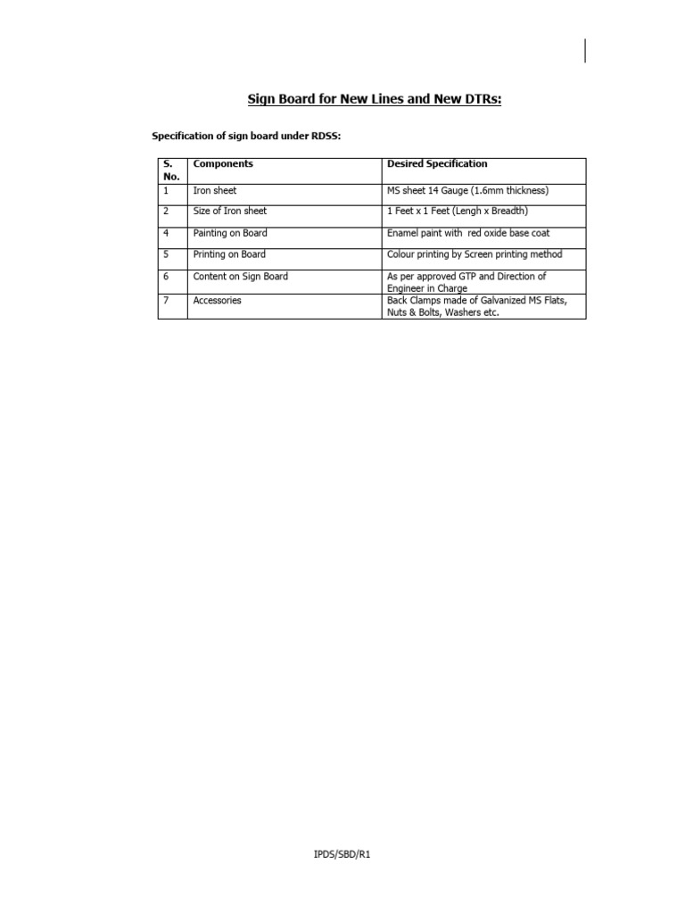 Sign Board Specifications for RDSS | PDF