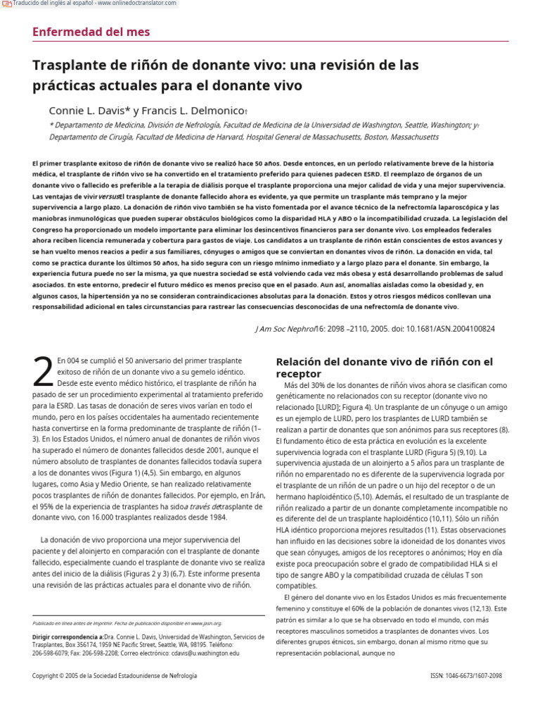 Living-Donor Kidney Transplantation A Review of TH (1) .En - Es | PDF | Transplante de organo ...
