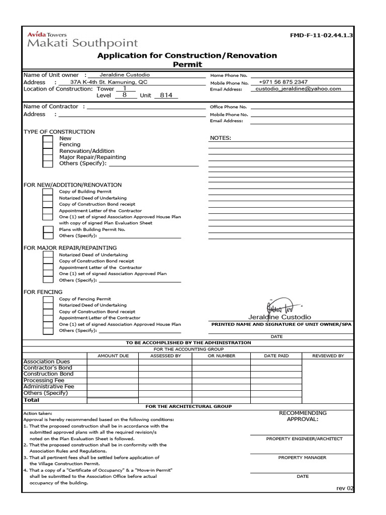 ATMS - Application For Construction or Renovation - Signed | PDF
