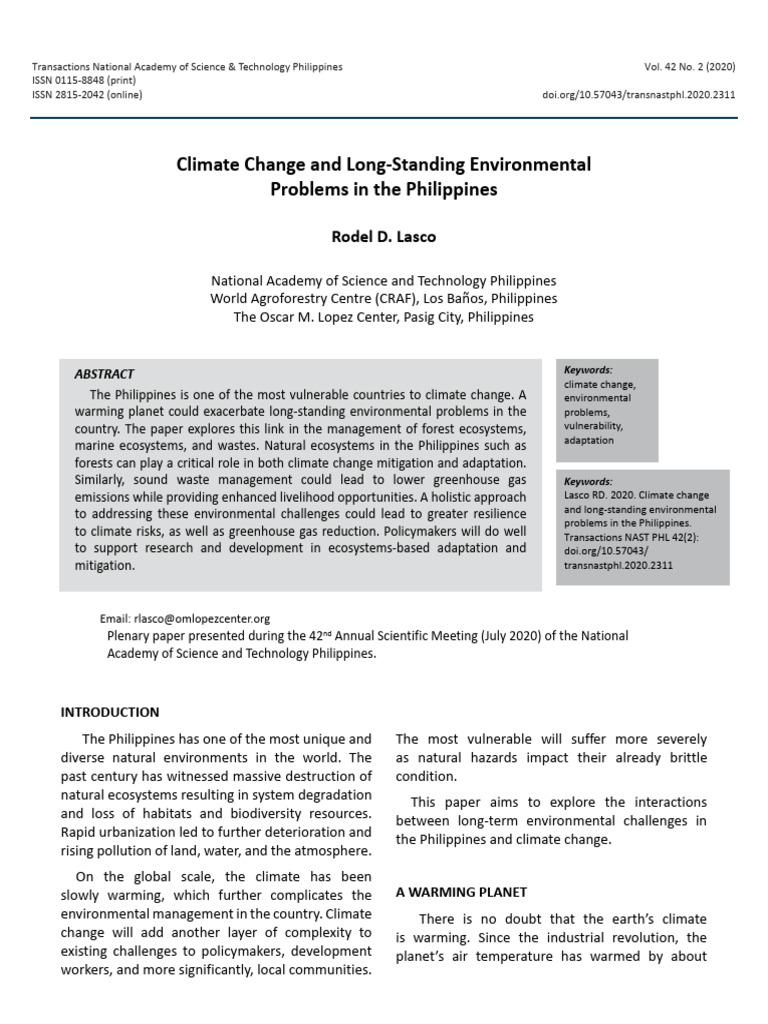 Climate Change and Long Standing Environmental Prob. in The PHP | PDF