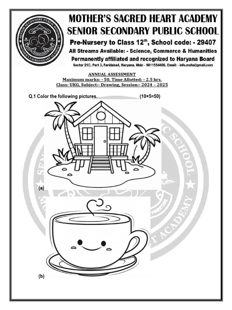 UKG Drawing Exam Paper 2024-2025 | PDF