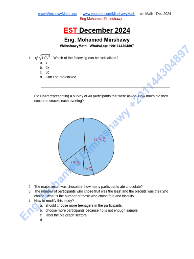Est Dec 2024 Math Mr. Mohamed Elminshawy | PDF | Euclidean Geometry ...