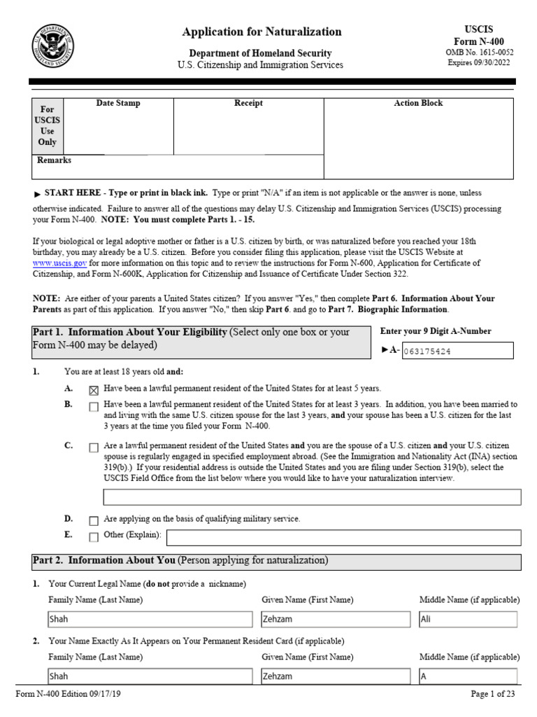 N-400 Application for U.S. Citizenship | PDF | Citizenship Of The ...