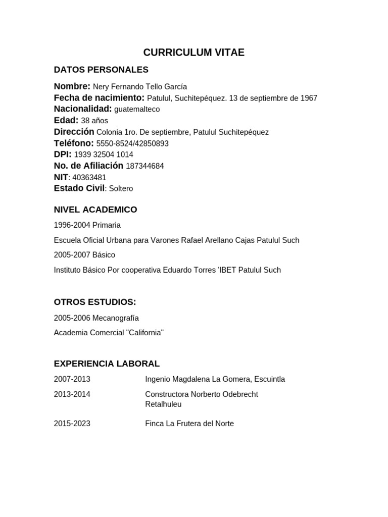 Nery Fernando Tello García | PDF