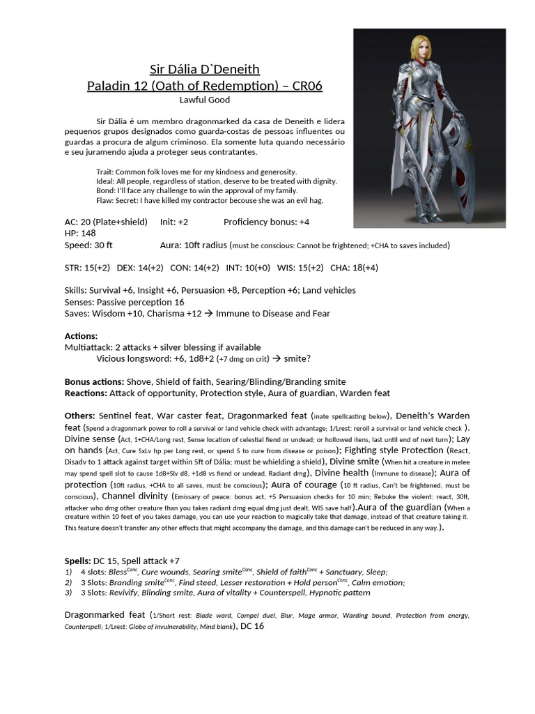 CR06 - Sir Dália D'Deneith - Paladin of Redemption | PDF | Dungeons ...