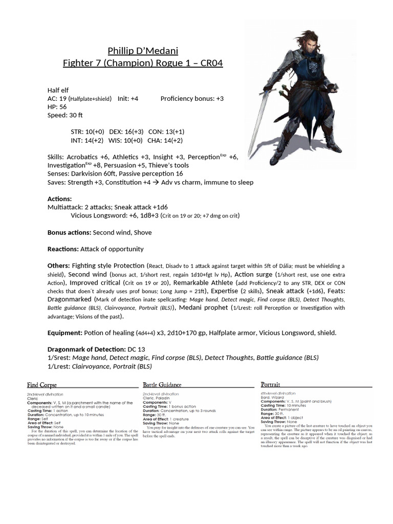 Phillip D’Medani: Half-Elf Fighter Stats | PDF