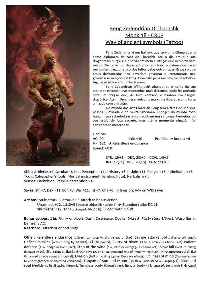 CR09 - Feng Zedendrian – Monk half-orc D'Tharashk | PDF