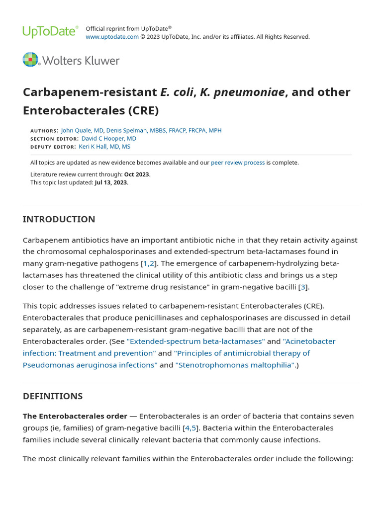 Carbapenem-Resistant E. Coli, K. Pneumoniae, and Other Enterobacterales ...