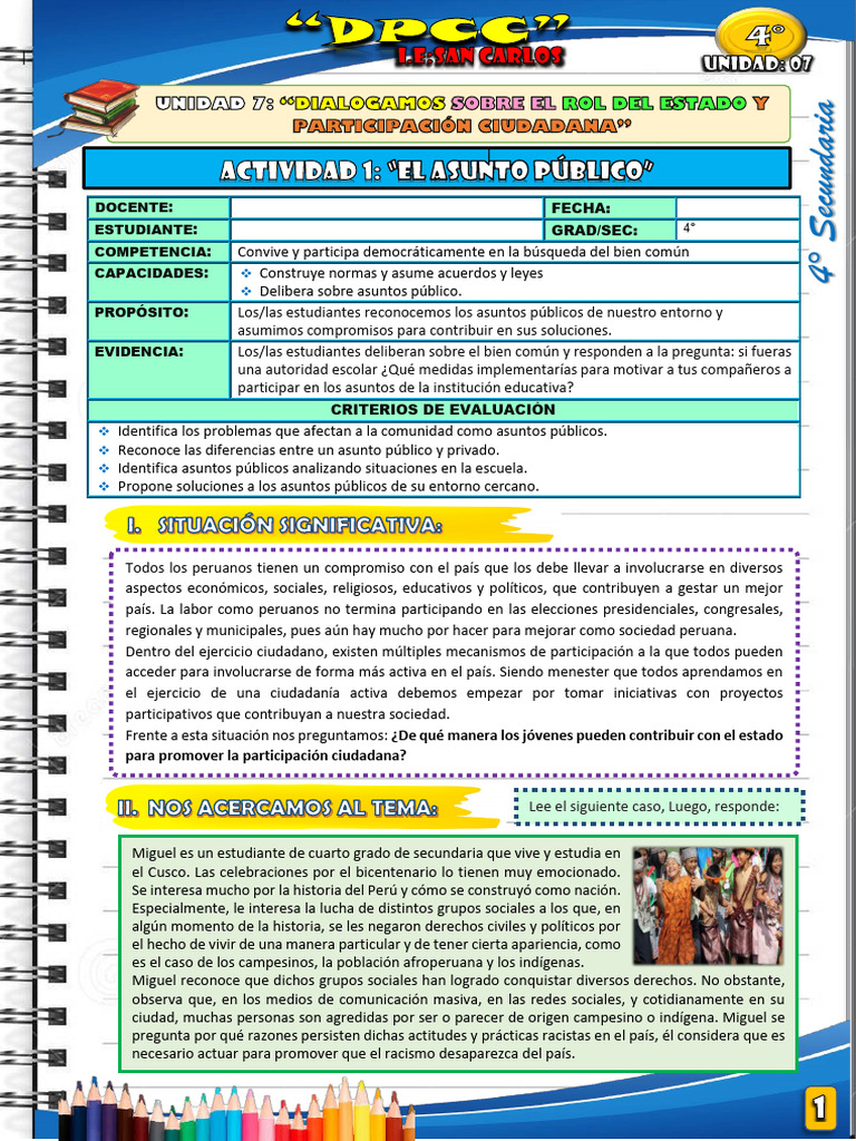 4° DPCC - Actv.01-Unid.7 2023 | PDF | Discriminación | Violencia