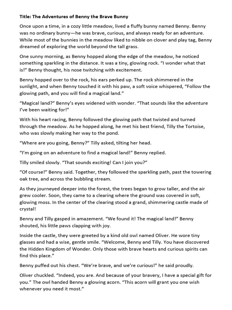 The Adventures of Benny The Brave Bunny | PDF