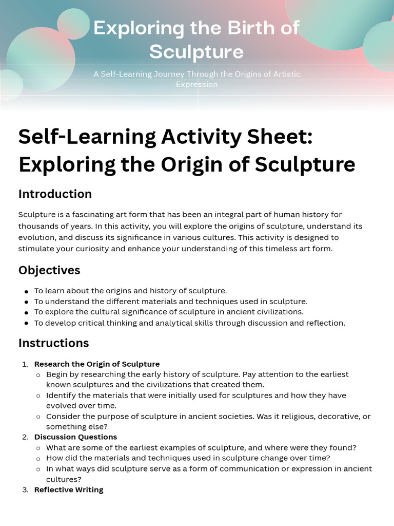 Self Learning Activity Sheet Exploring The Origin of Sculpture - 20250319 - 143235 - 0000 | PDF ...