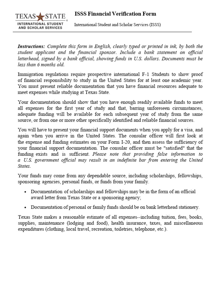 ISSS Financial Verification Form | PDF | Student Financial Aid In The ...