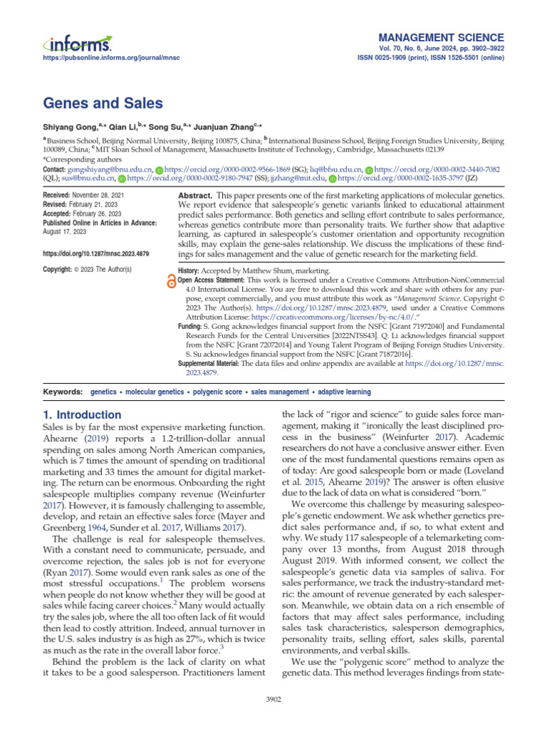 Genetic Insights on Sales Performance | PDF | Single Nucleotide ...