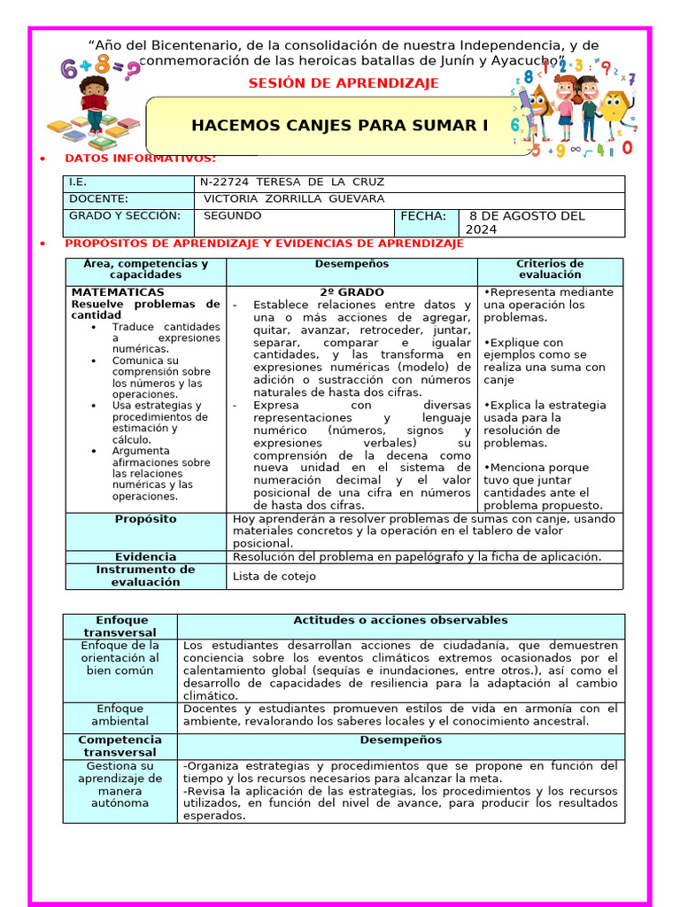 Sumas con Canje para Segundo Grado | PDF | Aprendizaje