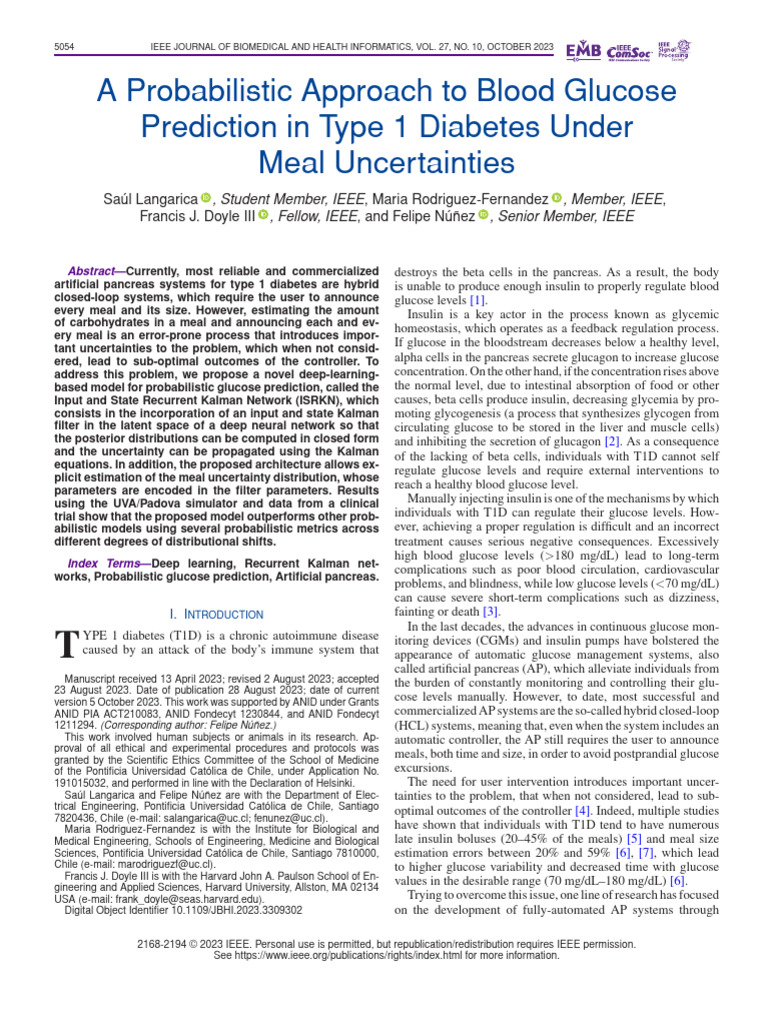 A Probabilistic Approach To Blood Glucose Prediction in Type 1 Diabetes ...