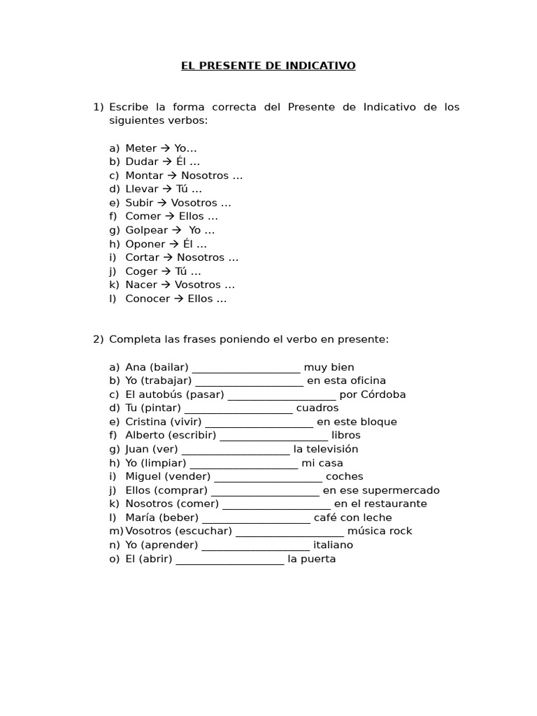 El Presente de Indicativo | PDF