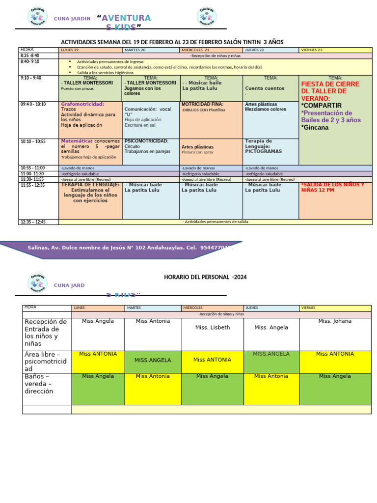 Actividades Semanales Cuna Jardín 3 Años | PDF