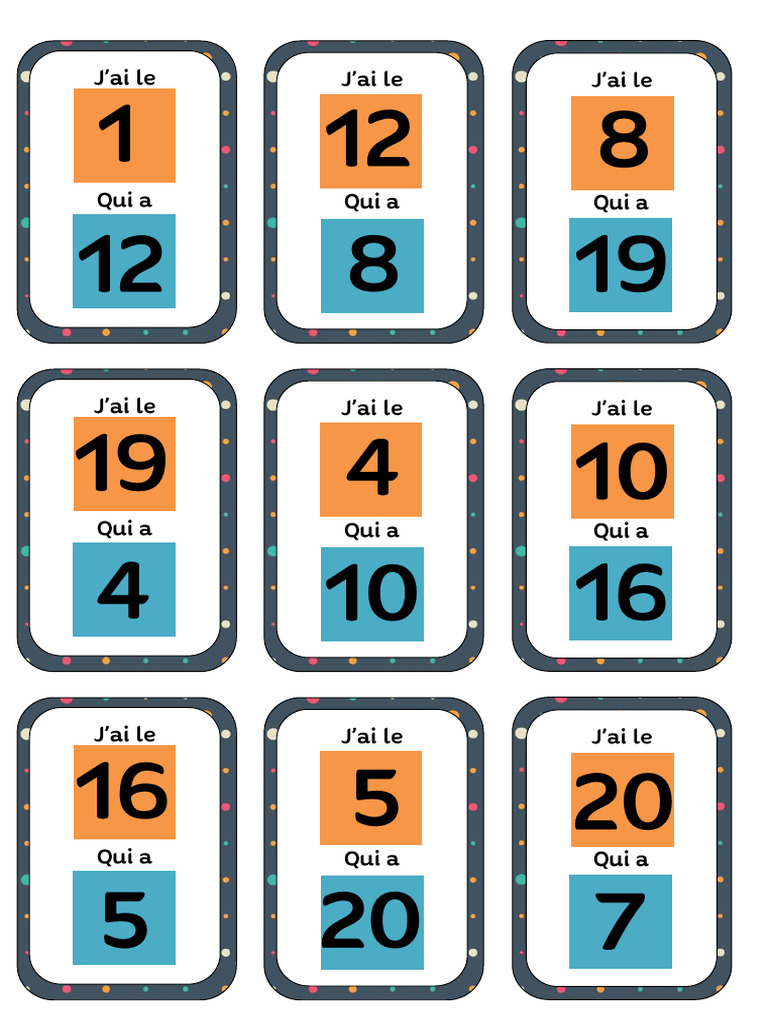 j'Ai Qui a Des Nombres de 0 à 20 | PDF