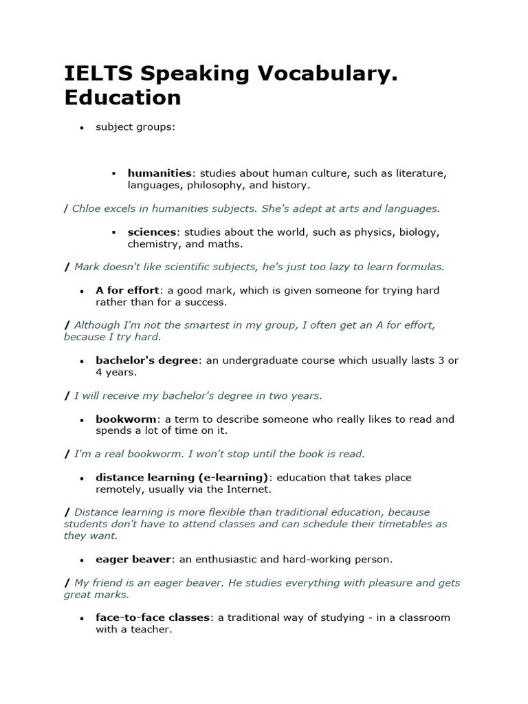 Essential IELTS Speaking Vocabulary | PDF