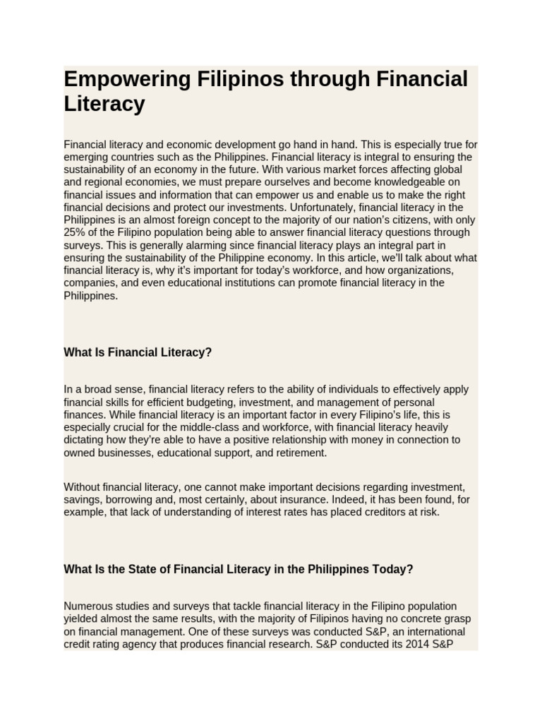 Financial Literacy in the Philippines | PDF | Financial Literacy | Literacy