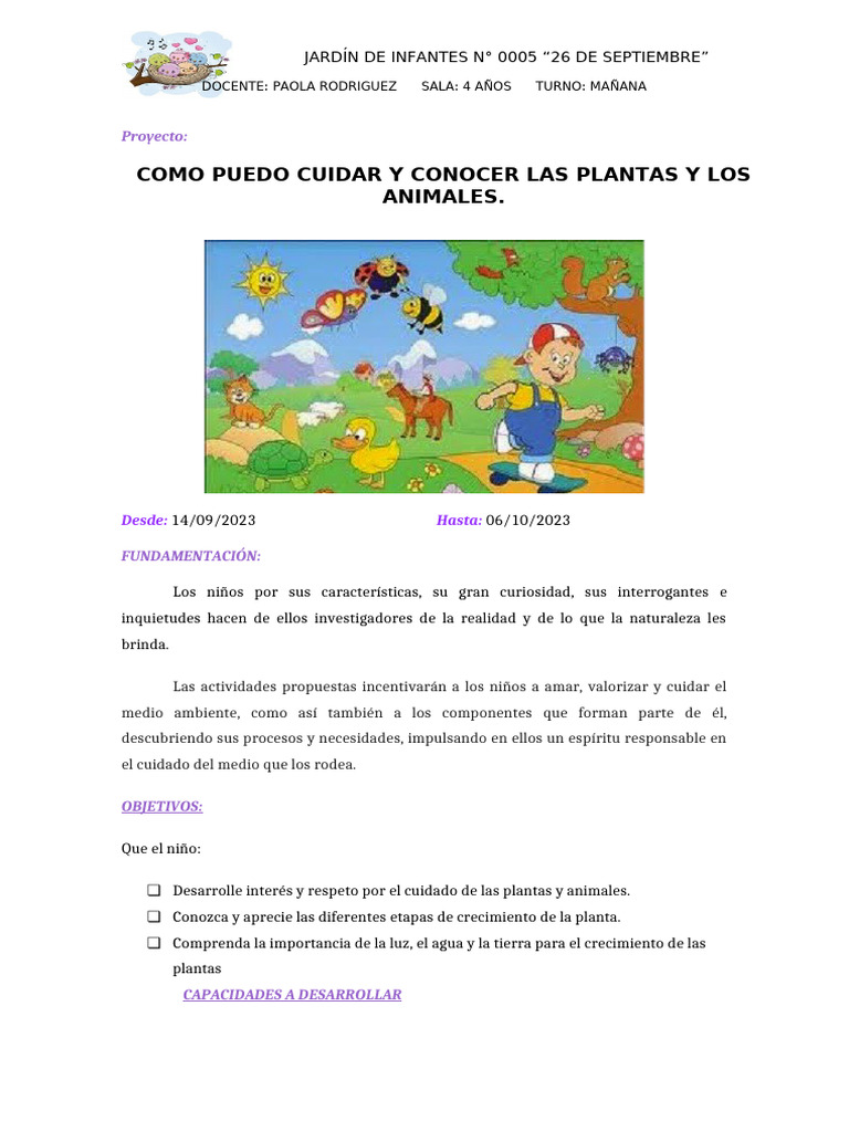 Proyectocomo Cuido y Aprendo de Las Plantas y Animales | PDF | Perfume ...