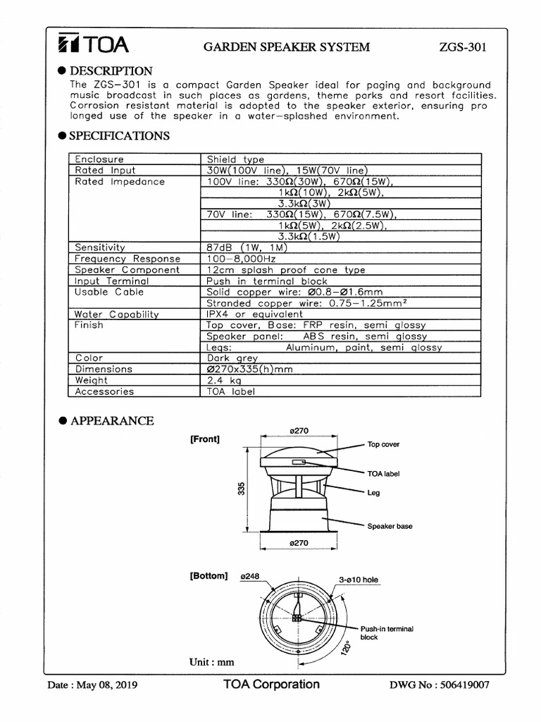 TOA - ZGS 301 Specification | PDF