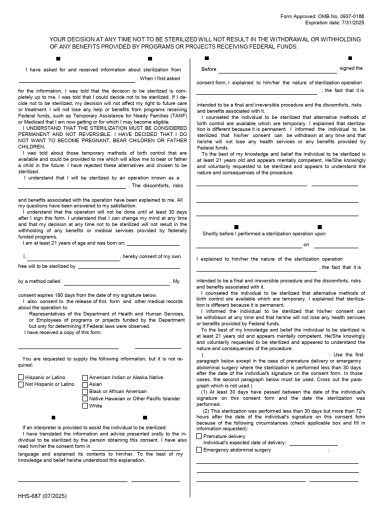 Consent for Sterilization Form | PDF | Informed Consent | Race And ...