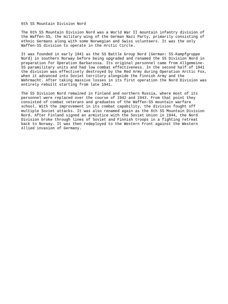 6th SS Mountain Division Nord | PDF