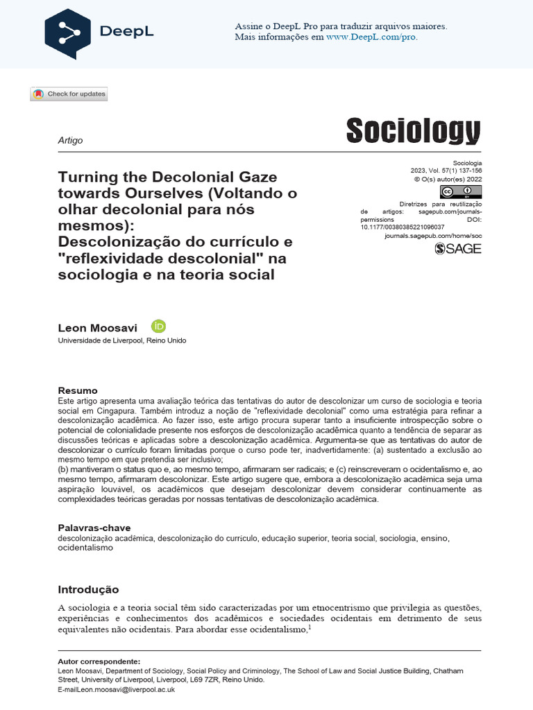 Moosavi. Turning the Decolonial Gaze towards Ourselves TRADUZIDO | PDF ...