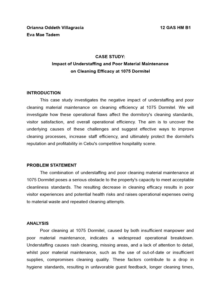 Impact of Understaffing and Poor Material Maintenance On Cleaning ...