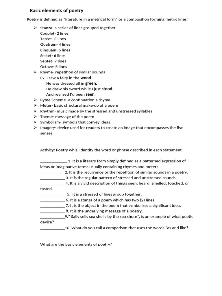 Essential Poetry Elements Explained | PDF | Poetry | Metre (Poetry)