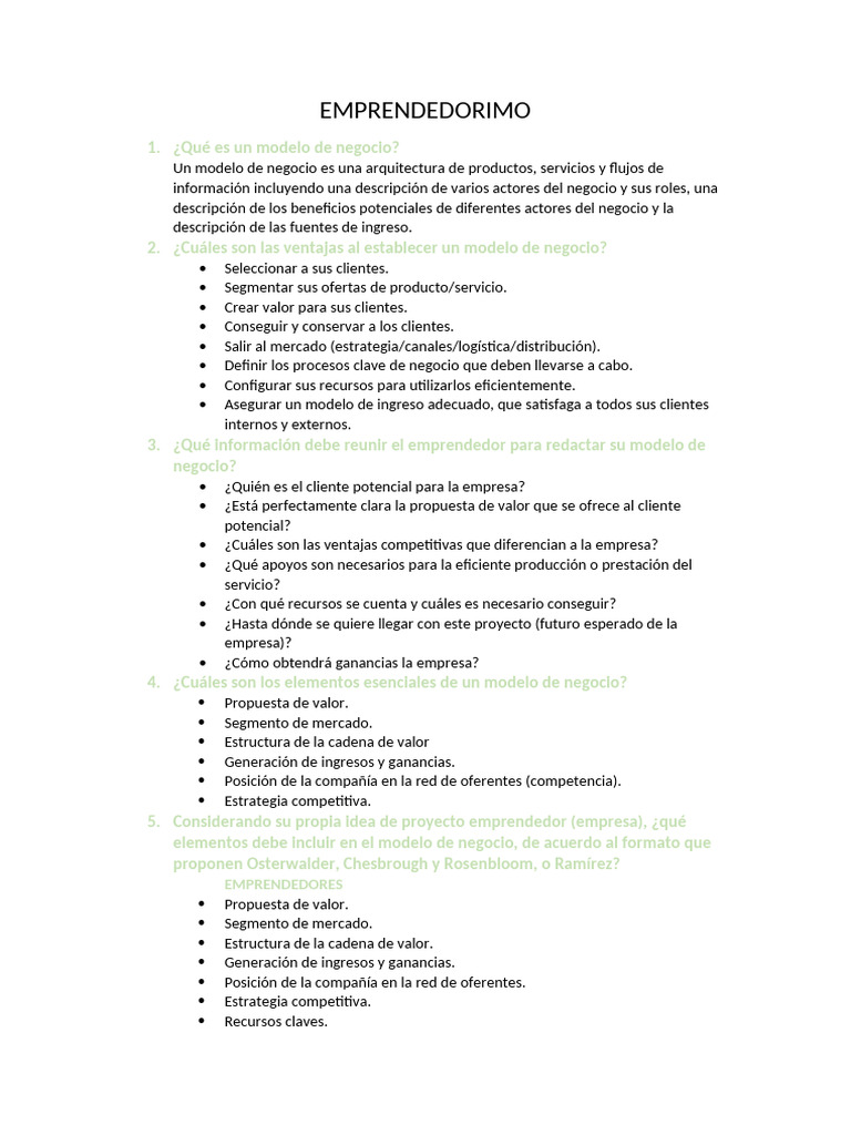 Tarea 5 de Emprendedorimo | PDF | Modelo de negocio | Cadena de valor