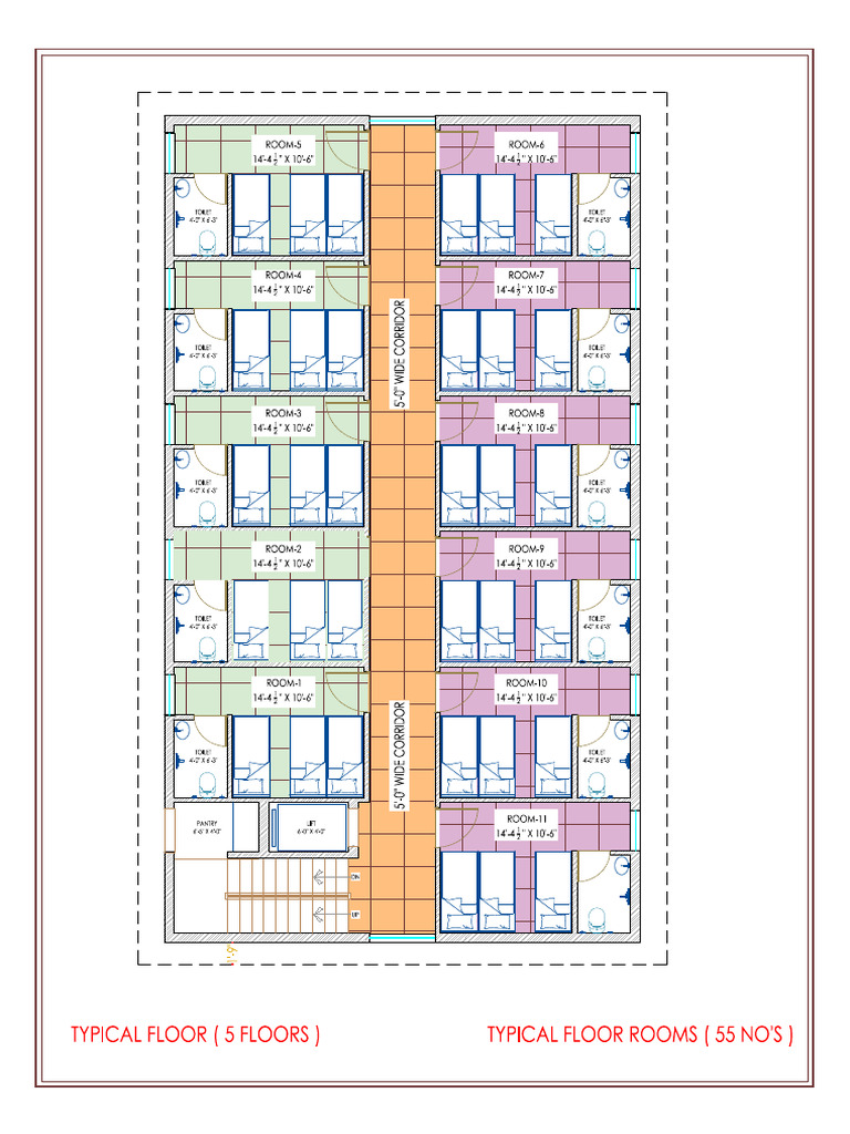 Typical Floor Plan with 55 Rooms | PDF