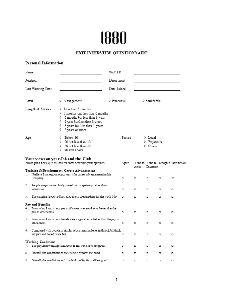 Exit Interview Questionnaire Template | PDF | Performance Appraisal | Industrial And ...