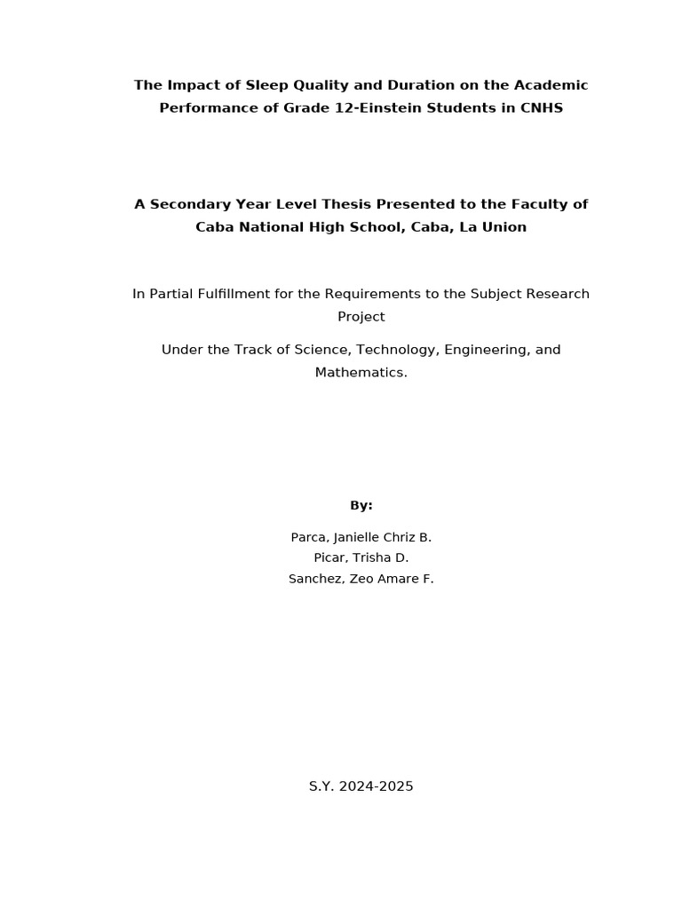 The Impact of Sleep Quality and Duration On The Academic Performance of Grade 12 Einstein ...