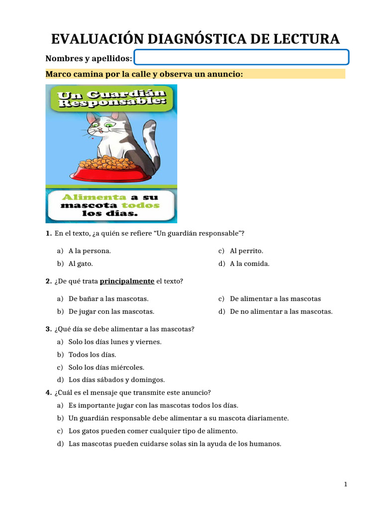 Evaluación Diagnóstica de Lectura y Escritura | PDF | Perú