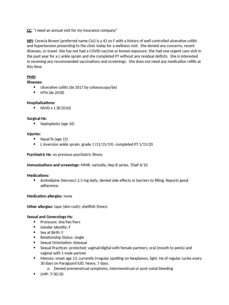 SOAP Note - Exemplar Comprehensive Wellness Visit Write-Up | PDF | Diseases And Disorders ...