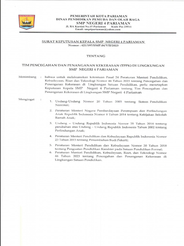 Https Smpn4pariaman - Sch.id Wp-Content Uploads 2023 11 Sk-Tppk-Tim-Pencegahan-Dan-Penanganan ...