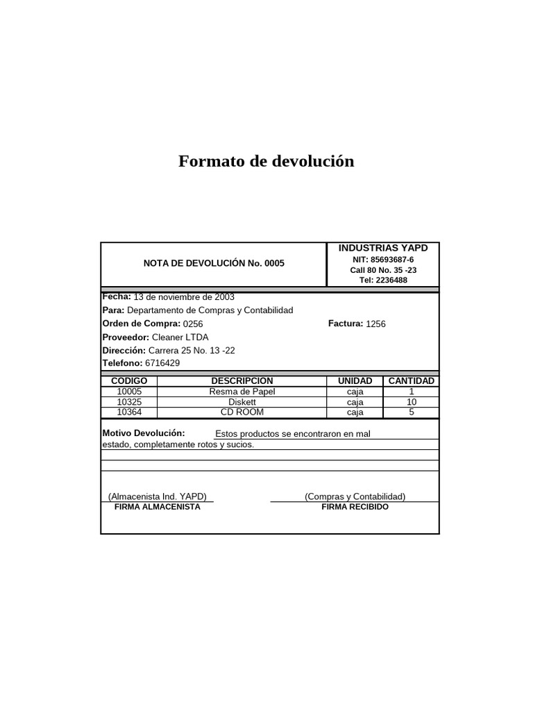 formato de devolucion | PDF