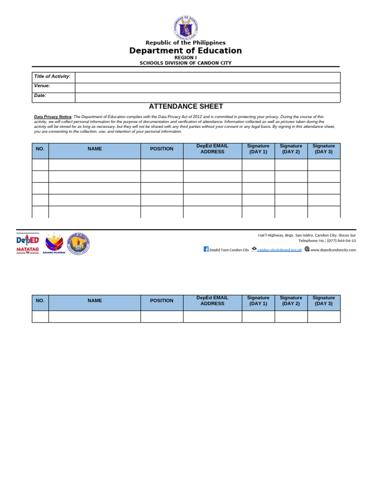 Attendance Sheet for DepEd Activity | PDF