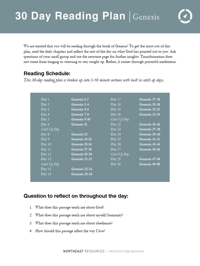 30 Day Reading Plan Genesis | PDF