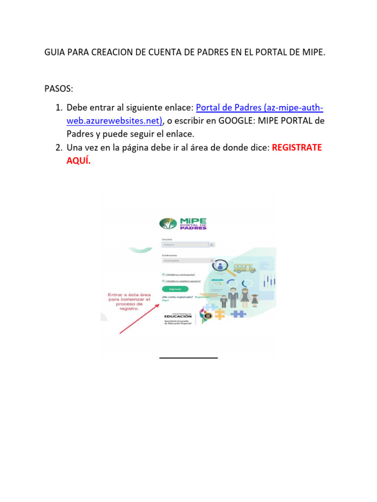Guia para La Creacion de La Cuenta de Mipe para Padres | PDF