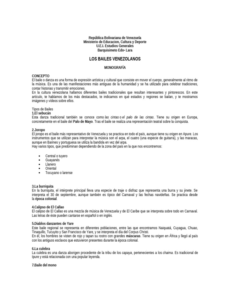 Bailes Tradicionales de Venezuela | PDF | Bailes | Venezuela